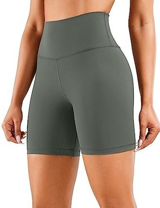 CRZ YOGA Femmes Sentiment Nu Yoga Shorts - 15cm Taille Haute Entraînement en Cours Motard Shorts Sauge Grise 40