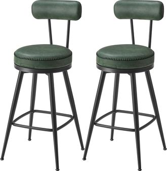 Vasagle EKHO Kollektion - 360&deg; drehbarer Barhocker, 4er Set, Hocker mit R&uuml;ckenlehne f&uuml;r K&uuml;cheninsel, Kunstleder mit N&auml;hten, Mid-Century-Modern-Stil, 65 cm hoc