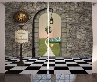 Abakuhaus Karikatur Rustikaler Vorhang, Märchen Motiv, Wohnzimmer Universalband Gardinen mit Schlaufen und Haken, 280 x 175 cm, Grau Braun