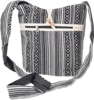 Guru Shop Kleiner Schulterbeutel, Boho Schultertasche, Tasche im Ethnostyle - Schwarz/wei&szlig;, Unisex - Erwachsene, Baumwolle, 25x20x12 cm