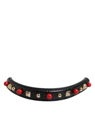 Dolce & Gabbana Black Embellished Leather Bag Handle Women Shoulder Strap Calf Accessory