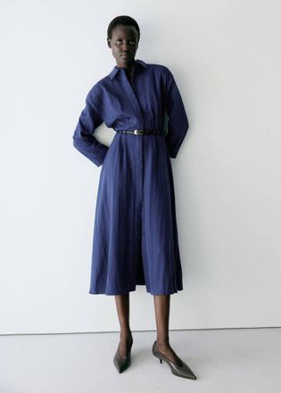 Mango Robe chemise Lyocell bleu marine - Femme - XXS - MANGO