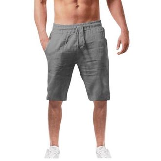 Generic Short baggy en coton et lin pour homme 2026 &agrave; la mode d&eacute;contract&eacute; d&eacute;t&eacute; en coton solide et respirant pour homme, gris, 3XL