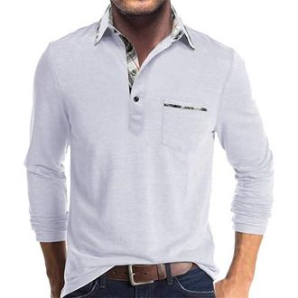 Generic Polo pour homme &agrave; col standard &agrave; manches longues - Coupe droite - T-shirt Henley avec poche poitrine - Bouton 1/4 - Pull de couleur unie - T-shirt d&eacute;t