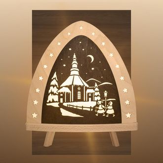 Weigla Dekoleuchte original Erzgebirge I Motiv Seiffen I 1 LED Lampe I 0,8 W, E14 I Weihnachtsdeko innen I Weihnachtsbeleuchtung aus Holz I Fensterdeko