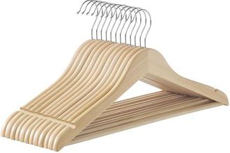 Songmics Kleiderbügel Holz, 12er Set Bügel, Holzbügel, Einkerbungen im Schulterbereich, Hosensteg, Hosenbügel, 360° drehbarer Haken, für Jacken Hemden Mäntel, 