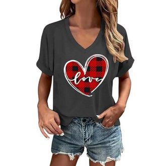 Generic T-shirt d&eacute;t&eacute; &agrave; manches courtes et col en V de couleur unie pour femme 2026, gris, XXL