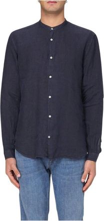 Brooksfield Homme, Chemises, Bleu, Taille: L Chemise en Lin Col Mao Coupe Décontractée