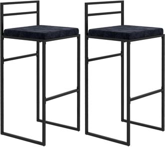 HOMCOM Homcom - Lot de 2 tabourets de bar design - coussin, repose-pied, dossier int&eacute;gr&eacute;s - acier velours noir