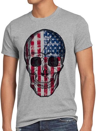 style3 USA Vintage Skull T-Shirt Herren US Flagge Totenkopf, Gr&ouml;&szlig;e:5XL, Farbe:Grau meliert
