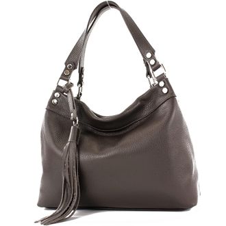modamoda.de T201 Damen Leder Schultertasche Handtasche handmade in Italy, Farbe:Dark Chocolate