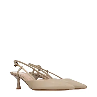 Gianvito Rossi Pointed-Toe Leather Slingback Heel - Beige
