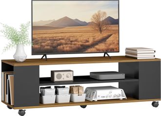 HOMCOM TV-Schrank auf R&auml;dern, freistehender oder stehender TV-Tisch, f&uuml;r das Wohnzimmer, mit 4 offenen Ablagen, f&uuml;r 55 TV, Modern Style, 120x40x38,5 cm, Waln