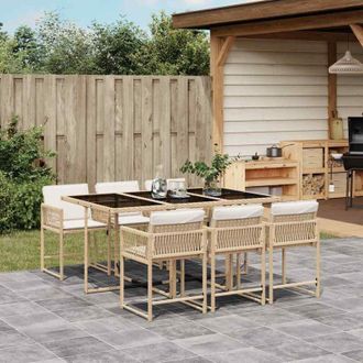 vidaXL vidaXL 7-tlg. Garten-Essgruppe mit Kissen Beige Poly Rattan