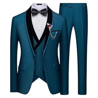 Generic Costume 3 pi&egrave;ces pour homme, coupe ajust&eacute;e, avec un bouton, ch&acirc;le, revers, veste, gilet, pantalon, costume formel pour mariage, bal de fin dann&eacute;e, smo