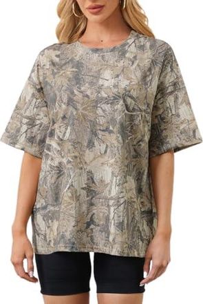 Generic Chemises camouflage pour femmes et hommes, hauts surdimensionn&eacute;s imprim&eacute;s feuilles d&eacute;rable, v&ecirc;tements de rue d&eacute;contract&eacute;s d&eacute;t&eacute; &agrave; manches courtes, vert