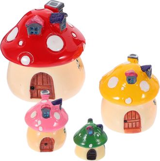 Valiclud 4 Stück Pilzhaus Ornamente Aus Kunstharz Miniatur Pilzhaus Figuren Cartoon Mikrolandschaft Gartendeko Für Schreibtisch Und Terrarium
