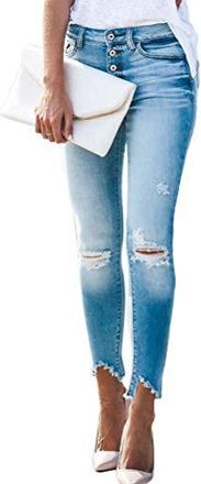 ORANDESIGNE Femme Jeans D&eacute;chir&eacute; Push Up Skinny Slim Fit Stretch Boyfriend Denim Pantalon Jeggings Trou&eacute; Pantalons Casual R&eacute;tro Pants G Bleu Clair S