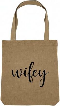 Fabulous Sac Shopping Tote Bag Aspect Lin - Wifey Calligraphie Mariage Mari&eacute;e Fianc&eacute;e - Sac de Courses Toile Epaisse 360g Beige Naturel Cabas Port&eacute; Epaule Soli