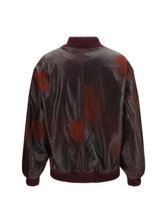 Valstar Womens Oversized Crackle Nappa Bomber Jacket Rosso Scuro Leather