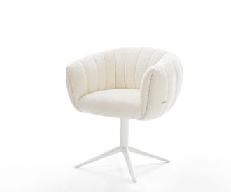 DELIFE Drehstuhl Jada-Flex Boucl&eacute; Wei&szlig; Fu&szlig;kreuz Wei&szlig; 360&deg; drehbar Wippfunktion Taschenfederkern, Esszimmerst&uuml;hle