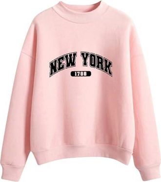 Generic 2026 Printemps Automne Hiver Col O Couleur unie Imprim&eacute; Manches Longues Pull Sweat-shirt, rose, XXL