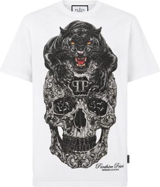 Philipp Plein T-Shirt &agrave; col rond Skull - Homme - Tops - Blanc - Taille: 2XL