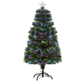 HOMCOM K&uuml;nstlicher Weihnachtsbaum 120 cm Tannenbaum k&uuml;nstlich mit LED Beleuchtung, Leuchtende Glasfasern, 130 Spitzen Christbaum mit Metallst&auml;nder f&uuml;r drinne