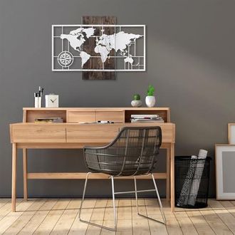 Wallity Elegant Decorative Wooden Wall Accessory, 58 x 85 cm, Walnut & Silver | 50% Wood (3 cm) & 50% Metal (1.5 mm) | Wall-Mountable, Unique Design