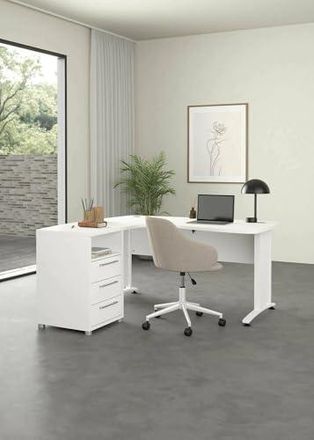 Dmora Schreibtisch Sidonia, Mehrzweckschreibtisch, B&uuml;rotisch f&uuml;r PC, Eckschreibtisch, 159x150 h75 cm, Wei&szlig;