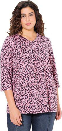 Ulla Popken Damen große Größen Übergrößen Plus Size Shirt, Zierfalten, A-Linie, V-Ausschnitt, Langarm. Himbeere 58+ 831655521-58+