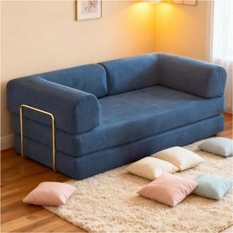 Generic Klappbares Schlafsofa, umwandelbares Loveseat-Sofa, Schlafsofa, mit 2 Kissen, 3-in-1-Sofa, 2-Sitzer, mit Armlehne, Bequeme Kompressionsliege mit Matra