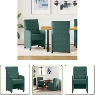 vidaXL vidaXL Samtst&uuml;hle - Esszimmerst&uuml;hle mit Rollen 2 pcs Dunkelgr&uuml;n 58 x 67 x 97 cm