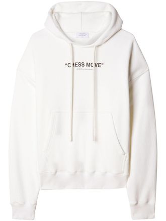 Off-white hoodie en coton Chess Move &agrave; slogan imprim&eacute; - Tons neutres