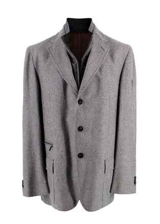Pal Zileri Grey Houndstooth Single Breasted Wool Scooter Jacket Size L
