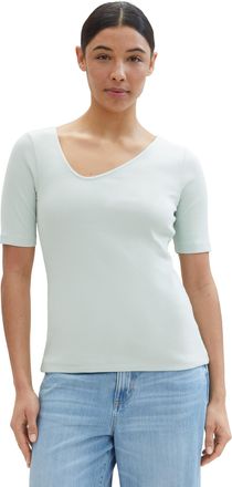 Tom Tailor Damen Basic T-Shirt mit einem asymetrischen Ausschnitt, 17549 - Sea Foam, M