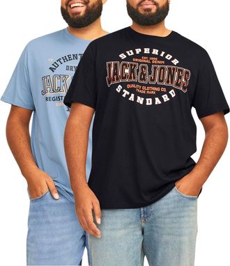 Jack & Jones Jack and Jones Große Größe T-Shirt für Herren - Übergröße Shirt Männer T-Shirt 3XL bis 6XL - einzeln und Multi-Set ((Elogo 870 Black+M.Spring) 2er Mix