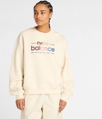 New Balance Damen Reimagined Fleece Crew in Beige, Baumwollfleece, Größe XL