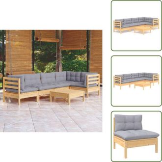 vidaXL 6-tlg. Garten-Lounge-Set mit Grauen Kissen Kiefernholz - Garten Lounge Set - Kiefernholz M&ouml;bel - Outdoor M&ouml;bel - Loungem&ouml;bel - Gartenm&ouml;bel