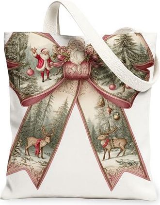 Generic Sacs fourre-tout en toile avec motif renne de No&euml;l, sacs &agrave; provisions respectueux de lenvironnement, r&eacute;utilisables d&eacute;coratifs classiques dhiver, blanc