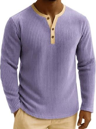 Generic Sweatshirts pour hommes chemises à manches longues pour homme pull boutonné col en V pulls à rayures texturées sweatshirt léger hiver automne sport gy