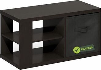 Furinno Viola Couchtisch, Beistelltisch mit offenen Regalen und Aufbewahrungsbox, Dunkle Eiche/Schwarz