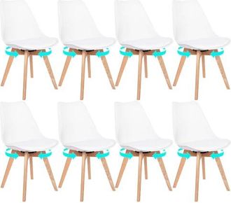 Eggree Lot de 8 Chaise Salle a Manger Pivotantes, Chaises Rembourr&eacute;es avec Jambes en H&ecirc;tre Massif, sans Bras Chaise avec Plateau Tournant, Blanc