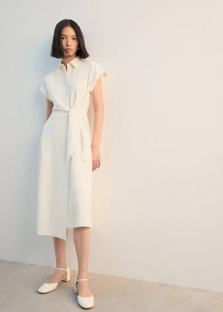 Mango Hemdblusenkleid mit Knotendetail ecru - Damen - XS - MANGO