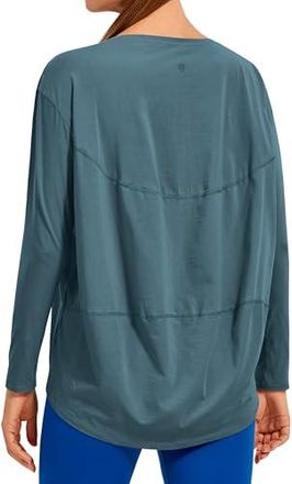CRZ YOGA Femme Coton Pima Col Rond Confort T-Shirt de Sport Yoga Fitness Athlétique à Manches Longue Bleu Ardoise 46