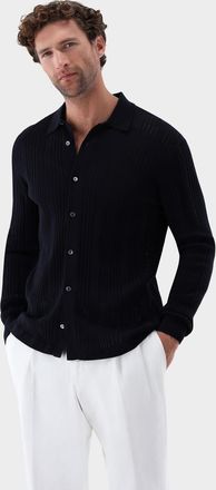 van Laack Strickhemd mit Streifen-Struktur aus Air Cotton