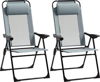 OUTSUNNY 2er-Set Klappstuhl klappbarer Gartenstuhl mit Verstellbarer R&uuml;ckenlehne Armlehne Campingstuhl f&uuml;r Garten Balkon bis 120 kg belastbar Oxford Grau