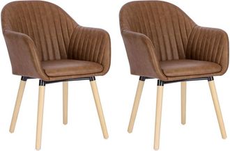 Woltu Woltu - 2 x Chaise de Salle &agrave; Manger en Similicuir Surface, Pieds en Bois Massif, Chaise de Salon, Marron BH336br-2