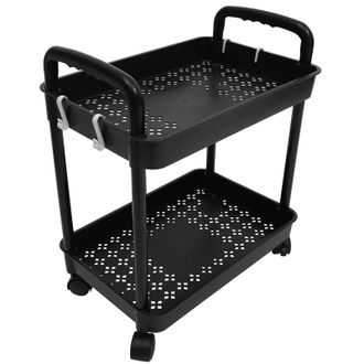 NUOBESTY Rollbarer K&uuml;chenwagen mit Zwei Ebenen Mobiler Aufbewahrungswagen aus Robustem Material Stauraum Trolley f&uuml;r Bad und B&uuml;ro mit Haken Vielseitiger Servie