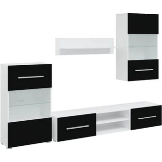 vidaXL Vidaxl - Meuble tv mural 5 pi&egrave;ces avec &eacute;clairage led Noir
